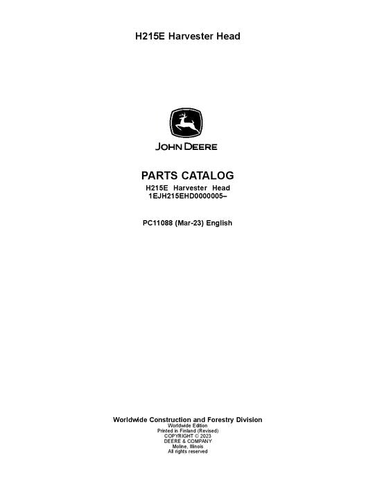 Pdf PC11088 John Deere H215E Harvesting Head Parts Manual – Quality Service Repair Manual