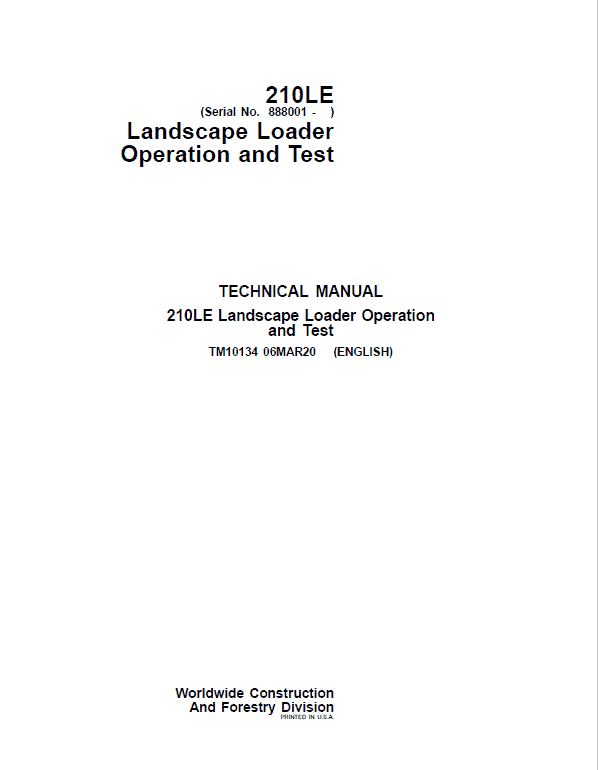 Pdf TM10134 John Deere 210LE Landscape Loader Diagnostic and Test Manu ...