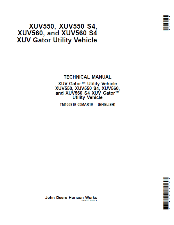 TM109819 - John Deere XUV 550 XUV 550 S4 XUV Gator Utility Vehicle Rep ...